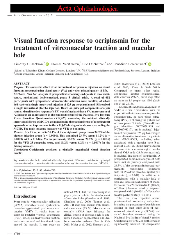 (PDF) Visual Function Response To Ocriplasmin For The Treatment Of ...