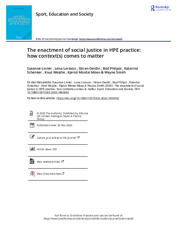 (PDF) The enactment of social justice in HPE practice: how context(s ...