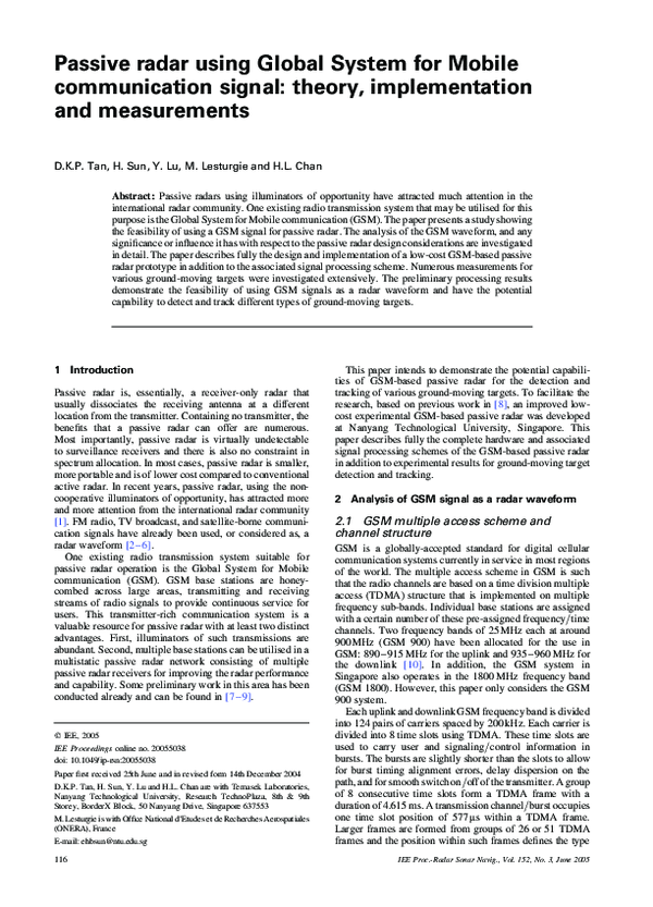 (PDF) Passive radar using Global System for Mobile communication signal ...