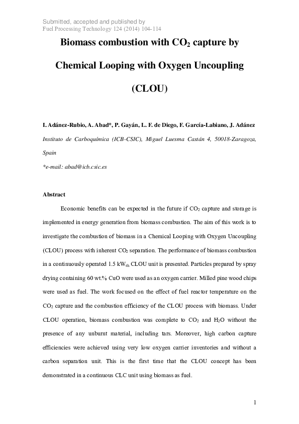 (PDF) Biomass combustion with CO2 capture by chemical looping with oxygen uncoupling (CLOU)