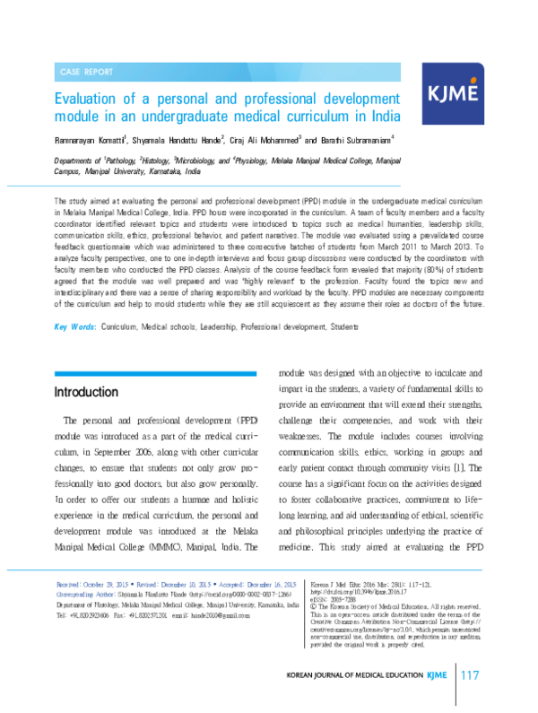 (PDF) Evaluation of a personal and professional development module in ...