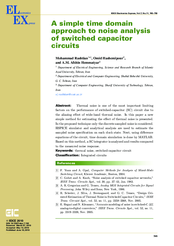 (PDF) A simple time domain approach to noise analysis of switched ...