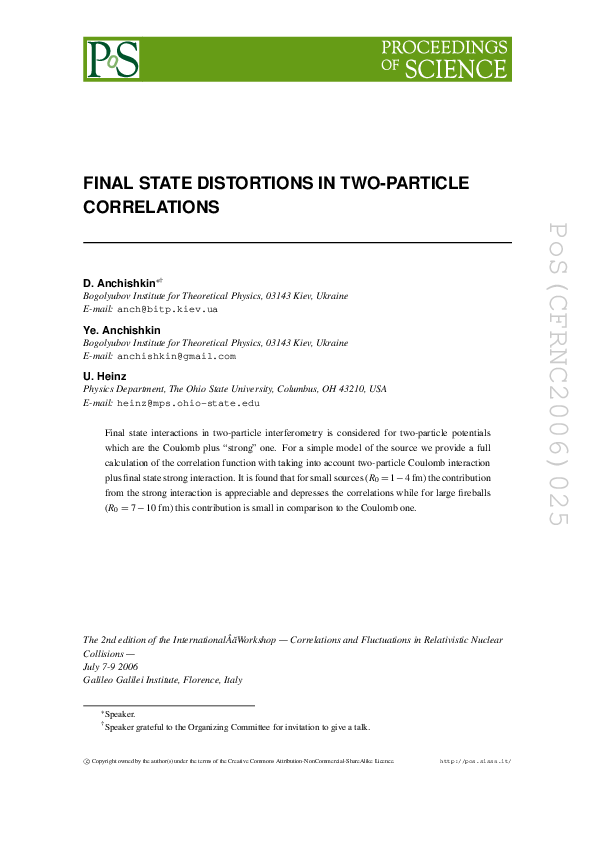 Pdf Final State Distortions In Two Particle Correlations