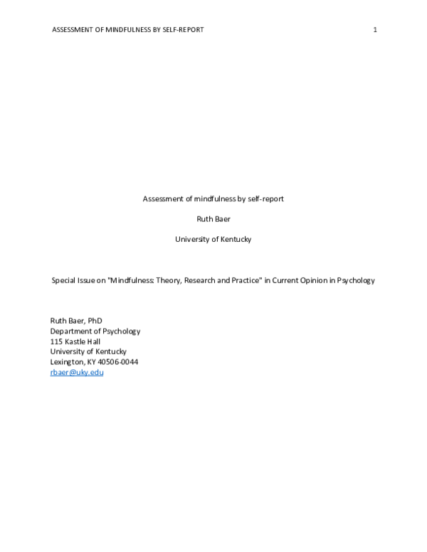 (PDF) Assessment of mindfulness by self-report