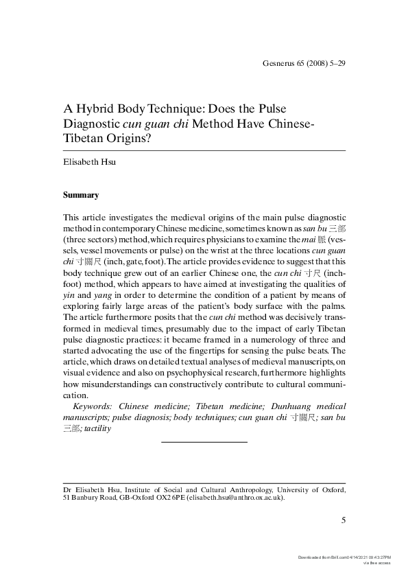 (PDF) A hybrid body technique: does the pulse diagnostic cun guan chi ...