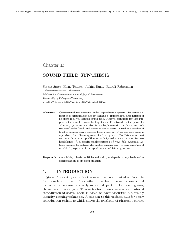 (PDF) Sound Field Synthesis