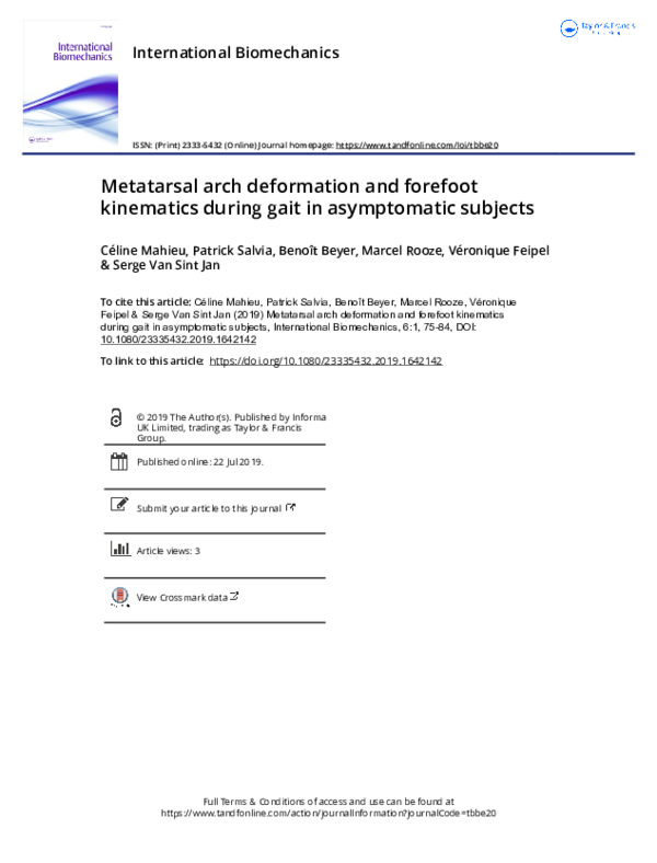 (PDF) Metatarsal arch deformation and forefoot kinematics during gait ...