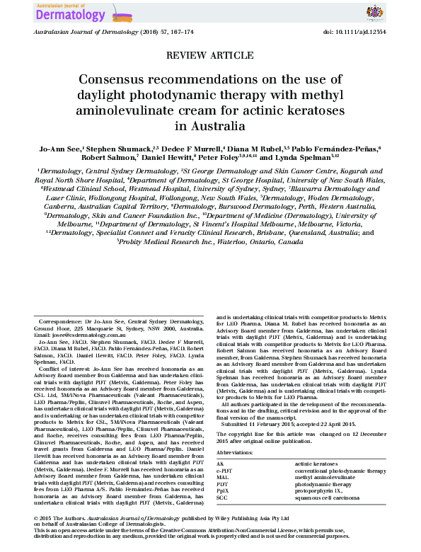 (PDF) Consensus recommendations on the use of daylight photodynamic ...