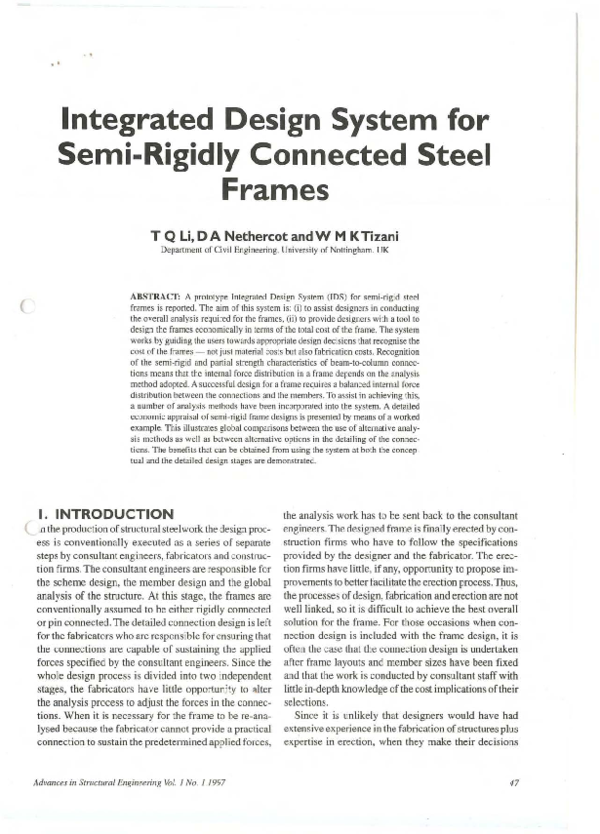 (PDF) Integrated Design System for Semi-Rigidly Connected Steel Frames