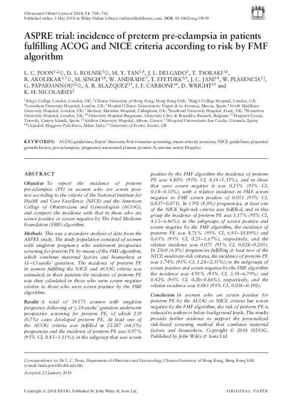 (PDF) ASPRE trial: incidence of preterm preeclampsia in patients ...