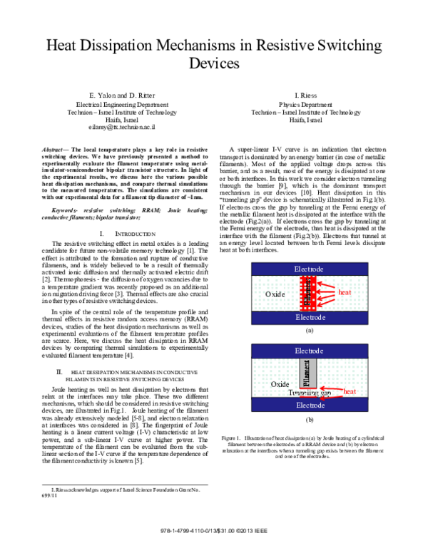 (PDF) Heat dissipation mechanisms in resistive switching devices