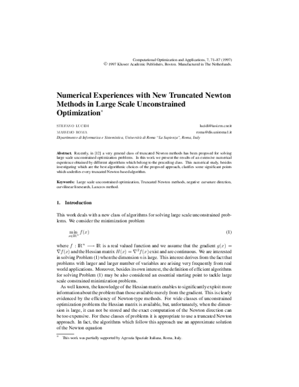Pdf Numerical Experiences With New Truncated Newton Methodsin Large