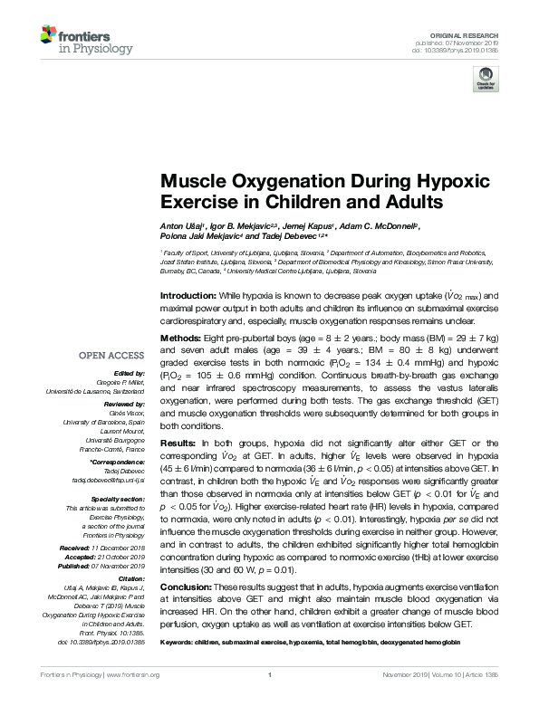 (PDF) Muscle Oxygenation During Hypoxic Exercise in Children and Adults