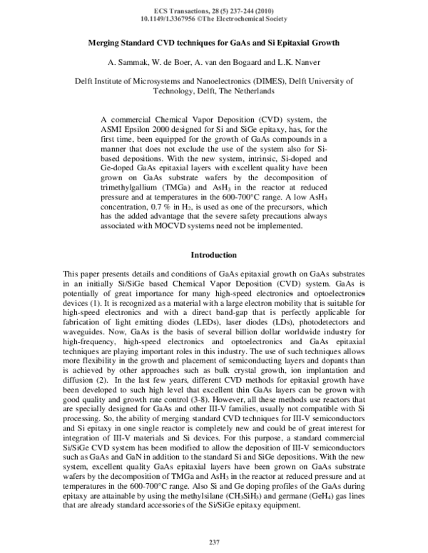 (PDF) Merging standard CVD techniques for GaAs and Si epitaxial growth
