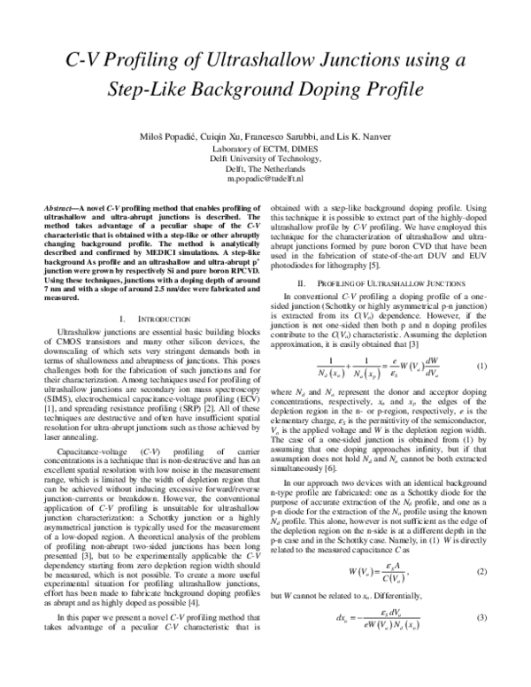 (PDF) C–V profiling of ultra-shallow junctions using step-like background profiles | Lis Nanver ...
