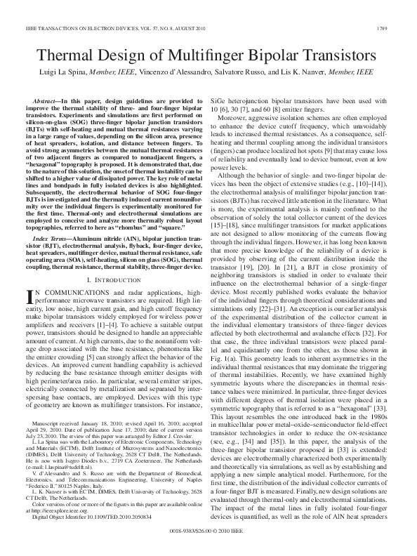 (PDF) Thermal Design of Multifinger Bipolar Transistors
