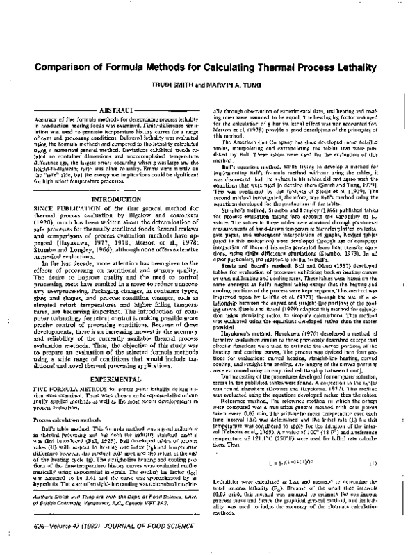 (PDF) Comparison of Formula Methods for Calculating Thermal Process ...