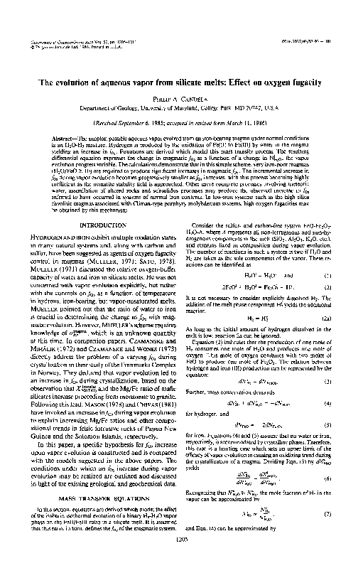 (PDF) The evolution of aqueous vapor from silicate melts: Effect on oxygen fugacity