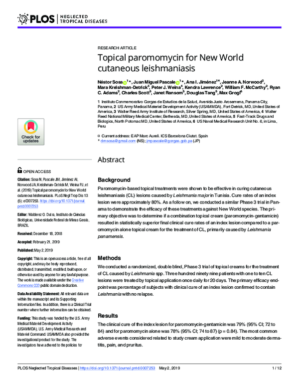 (PDF) Topical paromomycin for New World cutaneous leishmaniasis