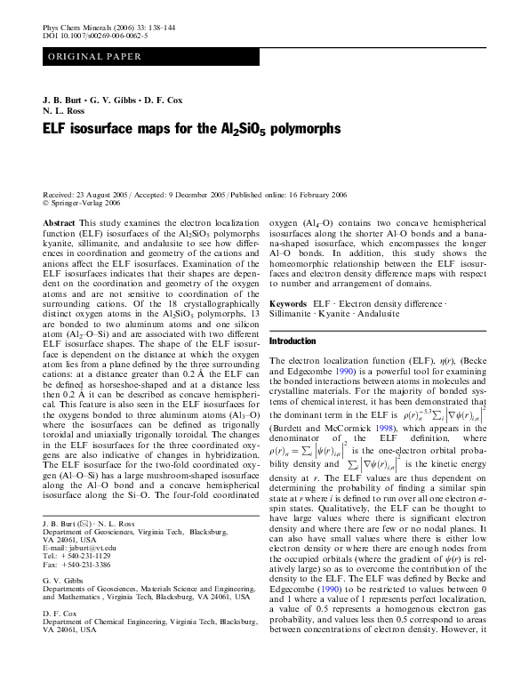 (PDF) ELF isosurface maps for the Al2SiO5 polymorphs