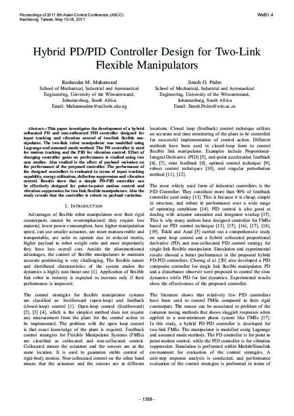 (PDF) Hybrid PD/PID controller design for two-link flexible manipulators