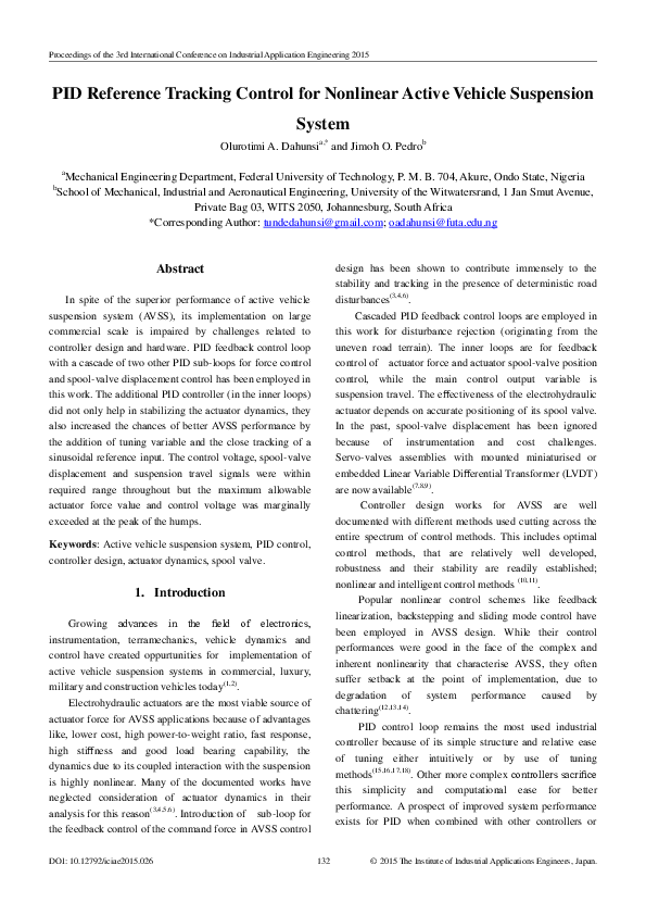 (PDF) PID Reference Tracking Control for Nonlinear Active Vehicle ...