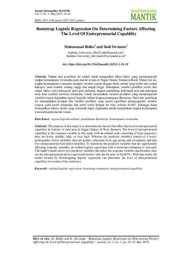 (PDF) Bootstrap Logistic Regression on Determining Factors Affecting the Level of ...