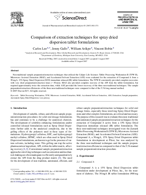 (PDF) Comparison of extraction techniques for spray dried dispersion ...