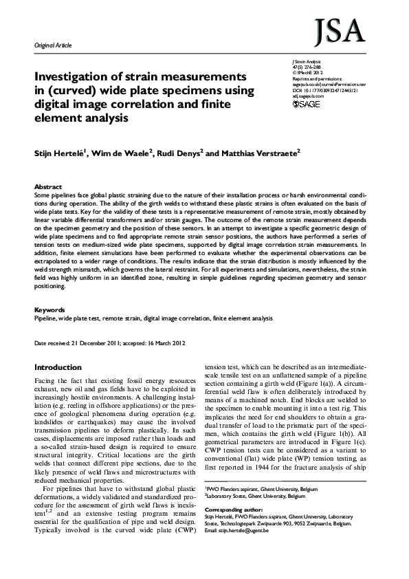 Pdf Investigation Of Strain Measurements In Curved Wide Plate Specimens Using Digital Image