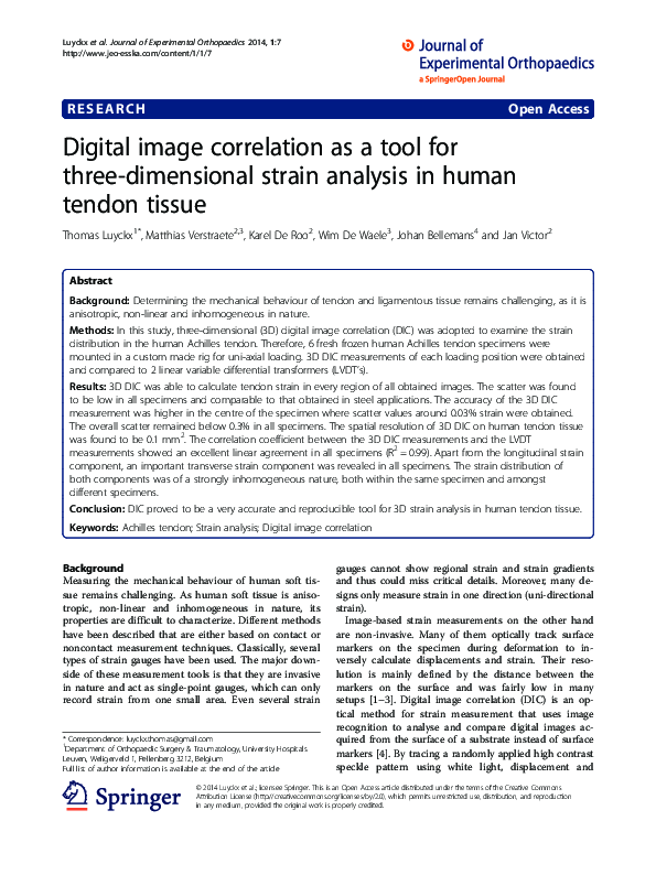 Pdf Digital Image Correlation As A Tool For Three Dimensional Strain