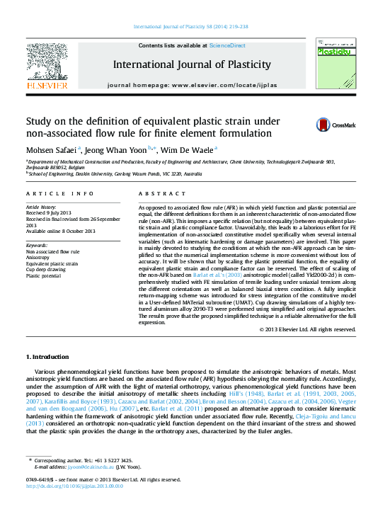 (PDF) Study on the definition of equivalent plastic strain under non ...