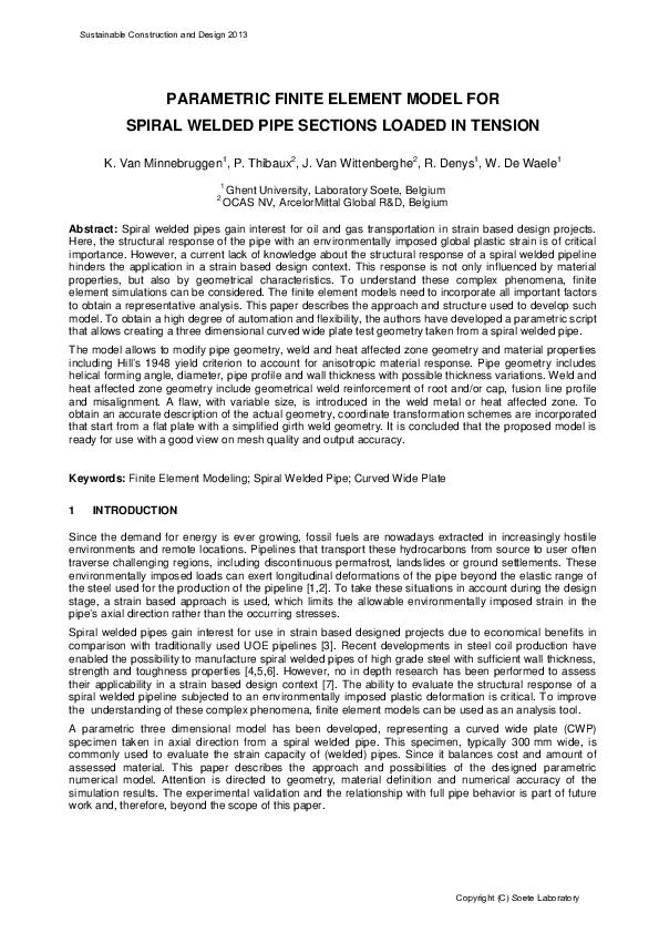 (PDF) Parametric finite element model for spiral welded pipes sections ...