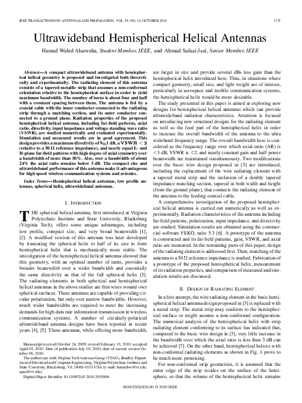 (PDF) Ultrawideband Hemispherical Helical Antennas
