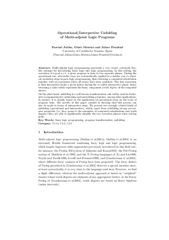 (PDF) Operational/interpretive unfolding of multi-adjoint logic programs