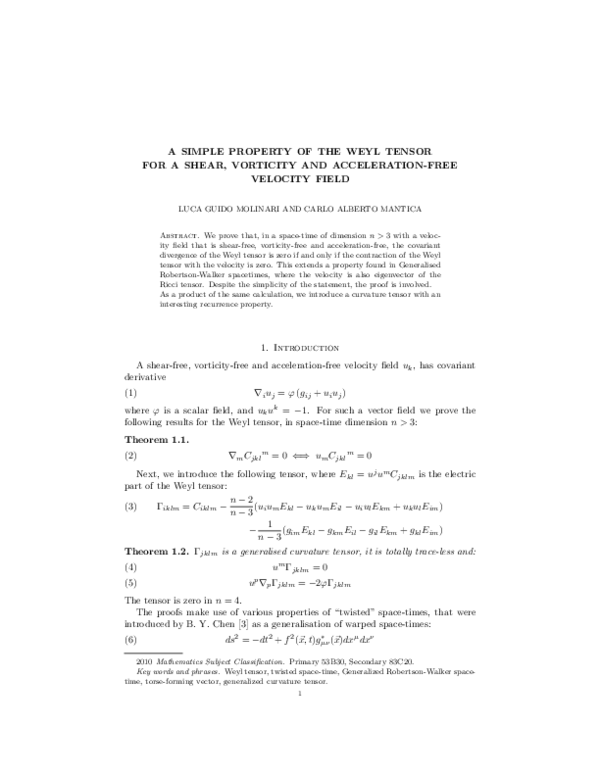 (PDF) A simple property of the Weyl tensor for a shear, vorticity and ...