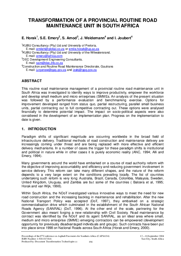 (PDF) Transformation of a Provincial Routine Road Maintenance Unit in ...