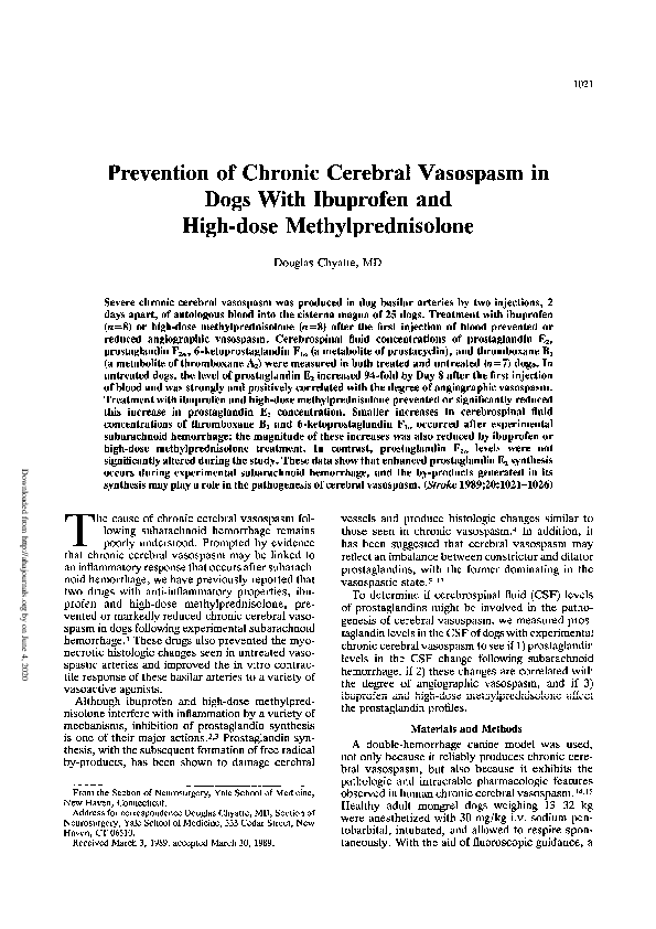 (PDF) Prevention of Chronic Cerebral Vasospasm in Dogs with Milrinone
