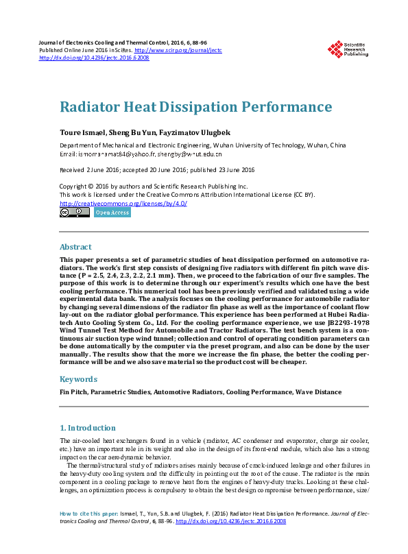 (PDF) Radiator Heat Dissipation Performance