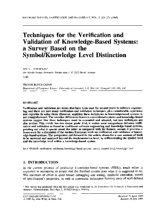 (PDF) Techniques for the verification and validation of knowledge-based systems: A survey based ...