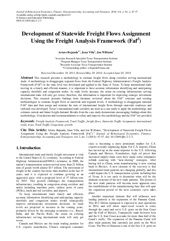 (PDF) Development of Statewide Freight Flows Assignment Using the ...