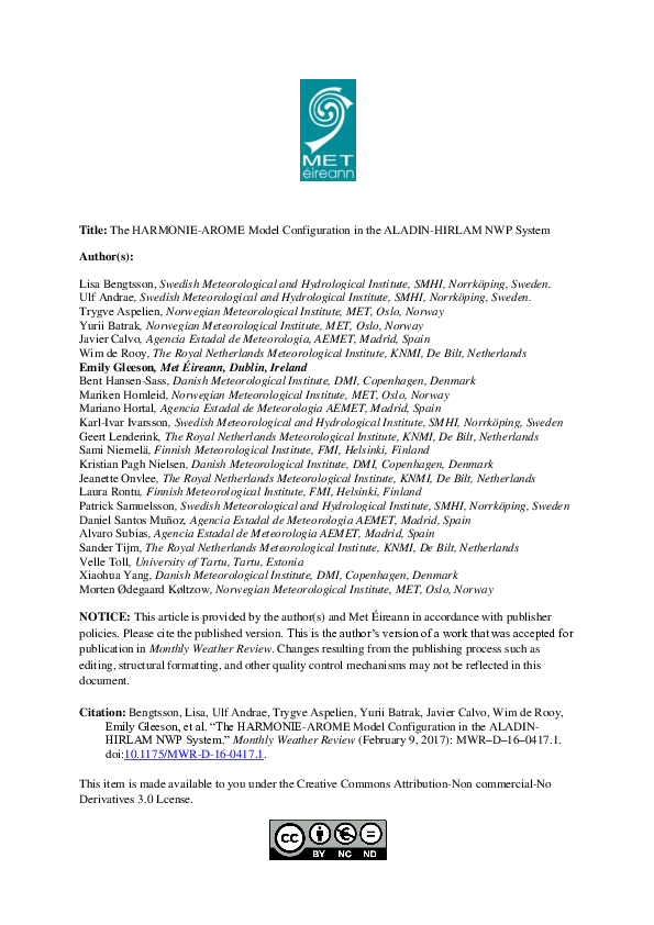 (PDF) The HARMONIE–AROME Model Configuration in the ALADIN–HIRLAM NWP System