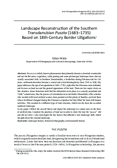 (PDF) Reconstructing Southern Transdanubian Puszta Landscape (1686-1720)