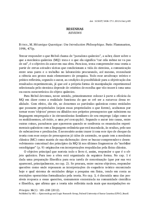 (PDF) Mécanique quantique. Une introduction philosophique Michel Bitbol ...