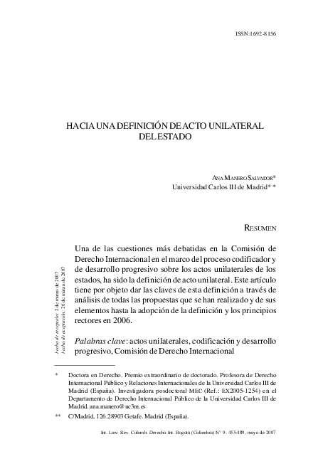 (PDF) Hacia una definición de acto unilateral del estado