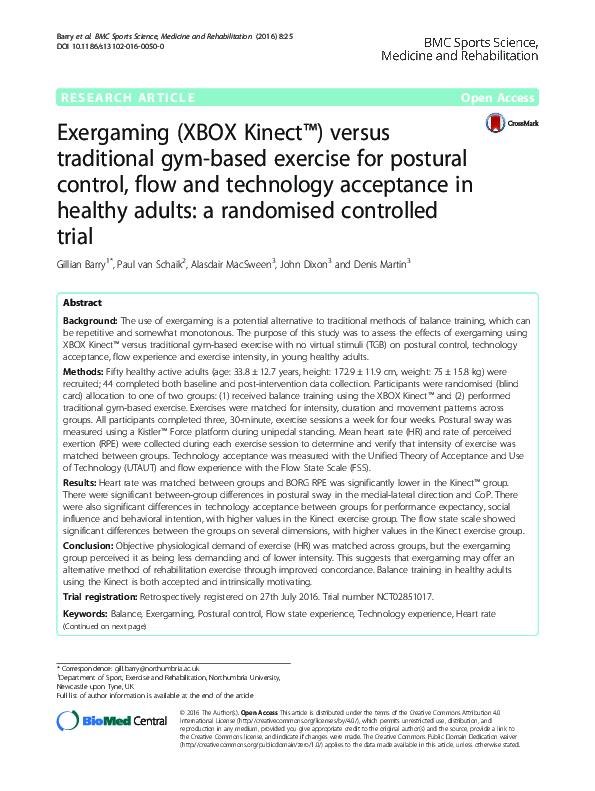(PDF) Exergaming (XBOX Kinect™) versus traditional gym-based exercise ...