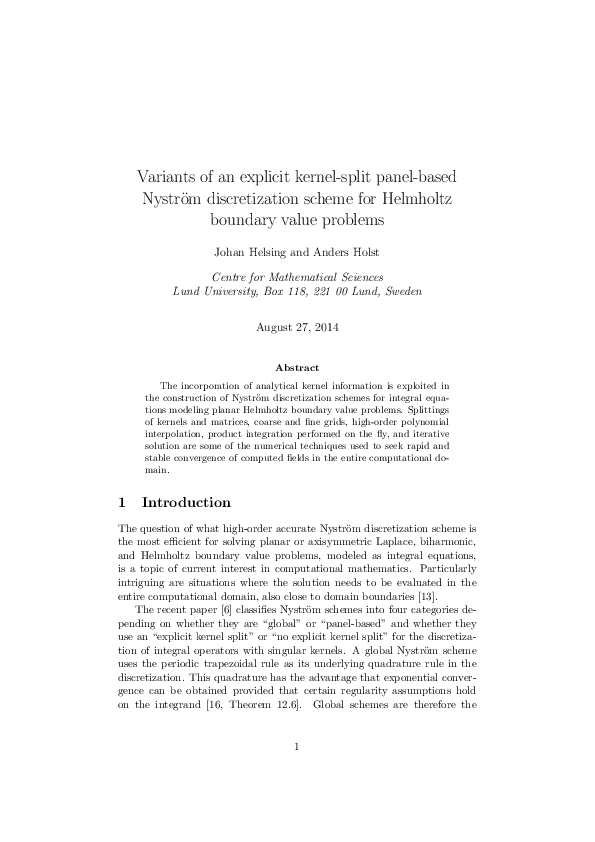 Pdf Variants Of An Explicit Kernel Split Panel Based Nyström Discretization Scheme For