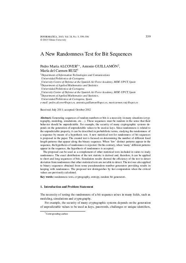 (PDF) A New Randomness Test for Bit Sequences | Pedro Alcover ...