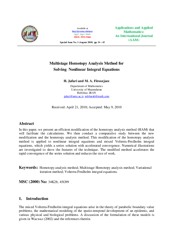 Pdf Multistage Homotopy Analysis Method For Solving Non Linear
