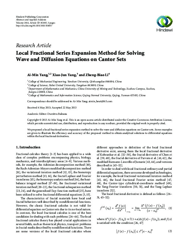 Pdf Local Fractional Series Expansion Method For Solving Wave And Diffusion Equations On
