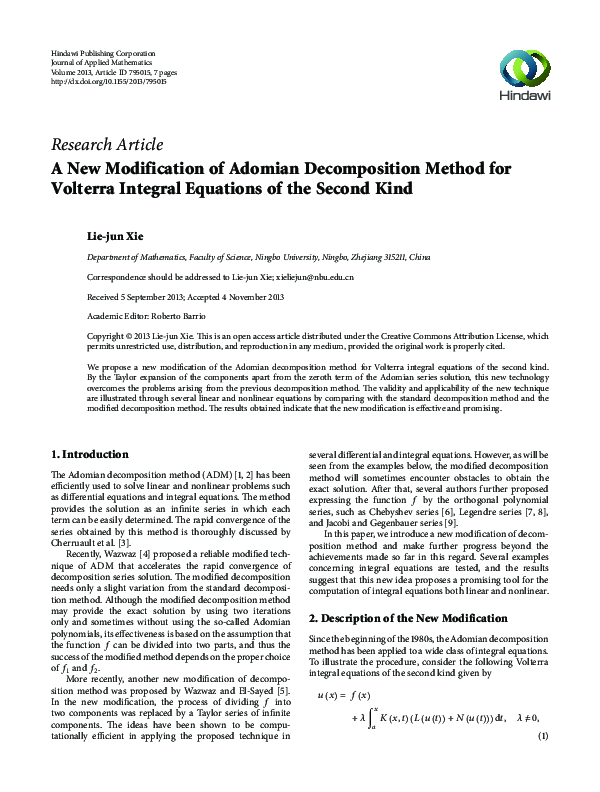 Pdf A New Modification Of The Adomian Decomposition Method For Solving Boundary Value Problems